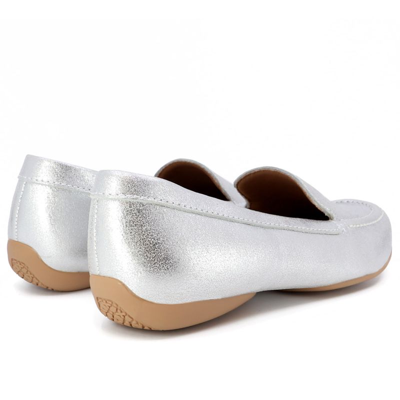 Mocassim Metalizado Prata Couro - Loja Online | Usaflex