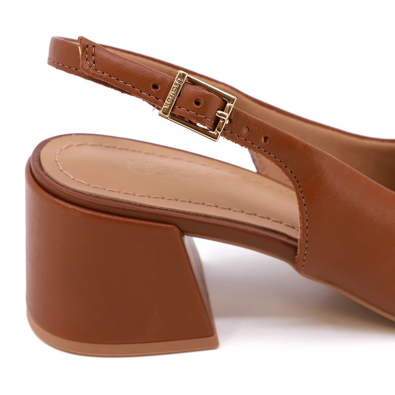 Slingback Marrom Bico Fino Couro Detalhe Fivela - Loja Online | Usaflex