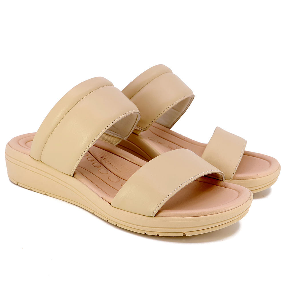 Tamanco Salto Anabela Couro Bege Elástico - Loja Online | Usaflex