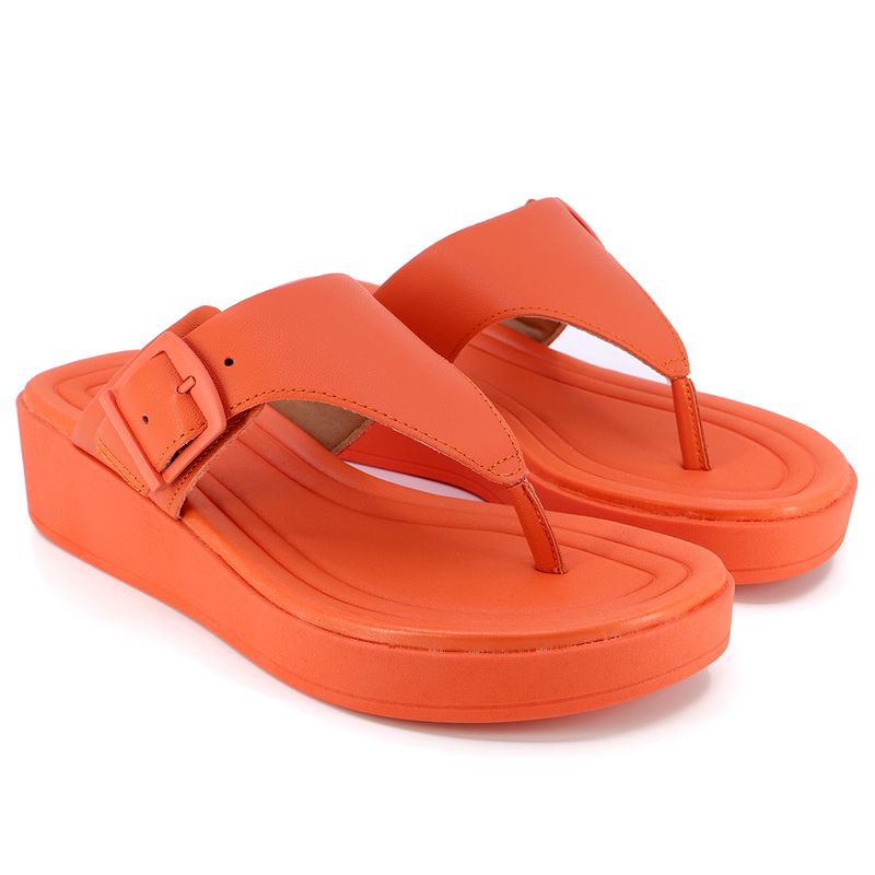 Chinelo Salto Plataforma Couro Laranja Fivela - Loja Online | Usaflex