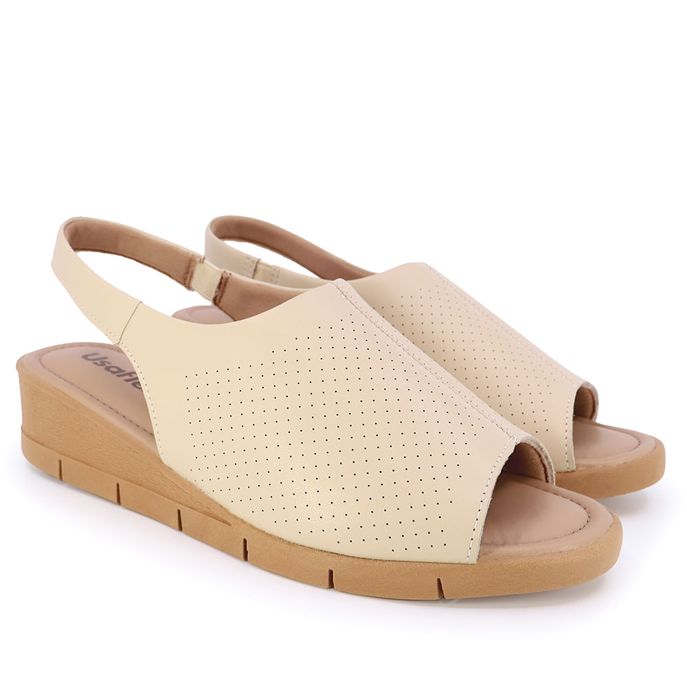 Sandália Plataforma Couro Bege Básica - Loja Online | Usaflex