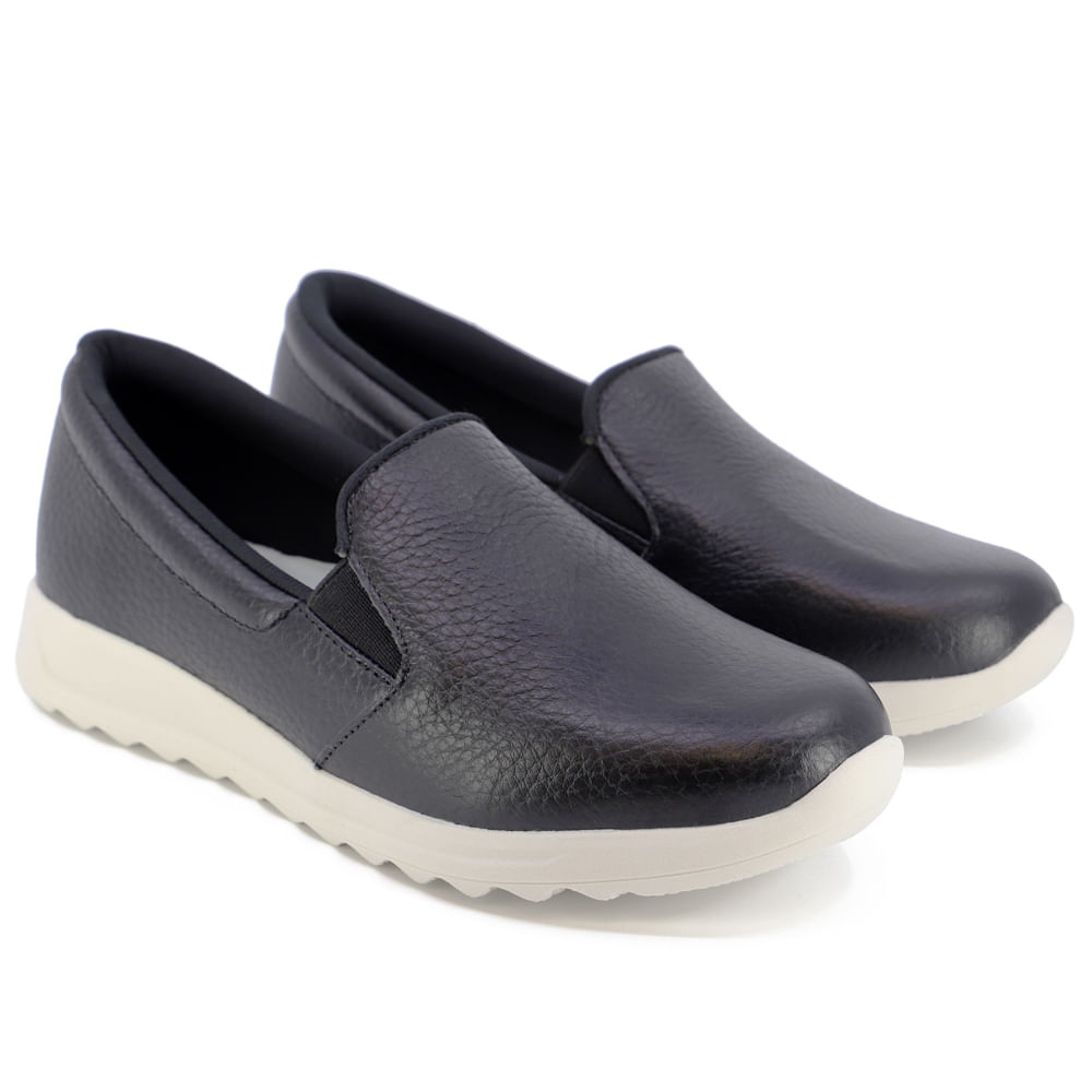 Tênis Slip On Couro Preto Elástico Lateral - Loja Online | Usaflex