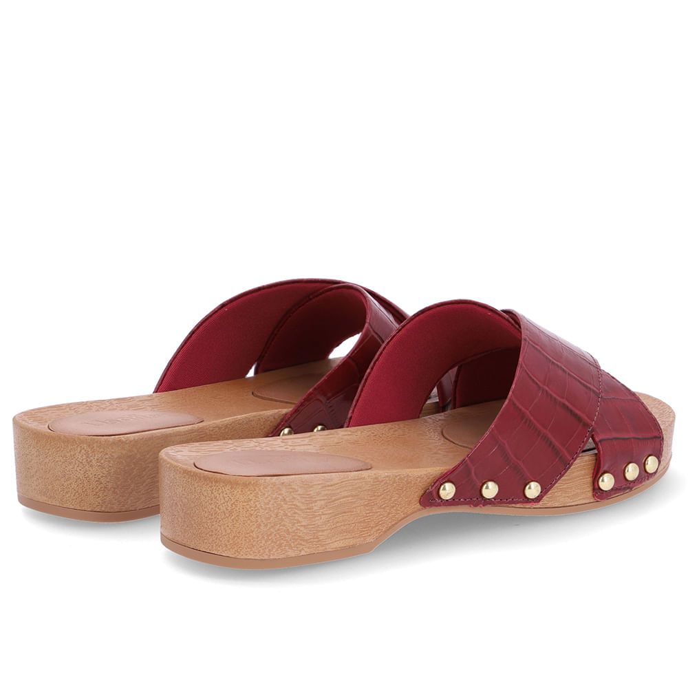 Tamanco Salto Anabela Couro Vermelho Tira Cruzada - Loja Online | Usaflex