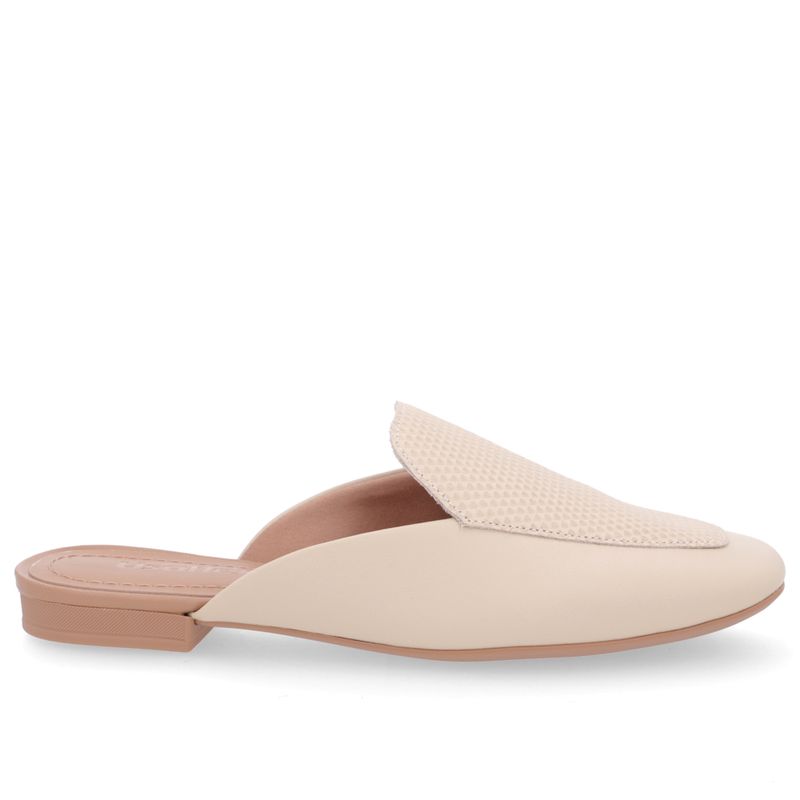Mule Bege Bico Quadrado Couro Salto Bloco - Loja Online | Usaflex