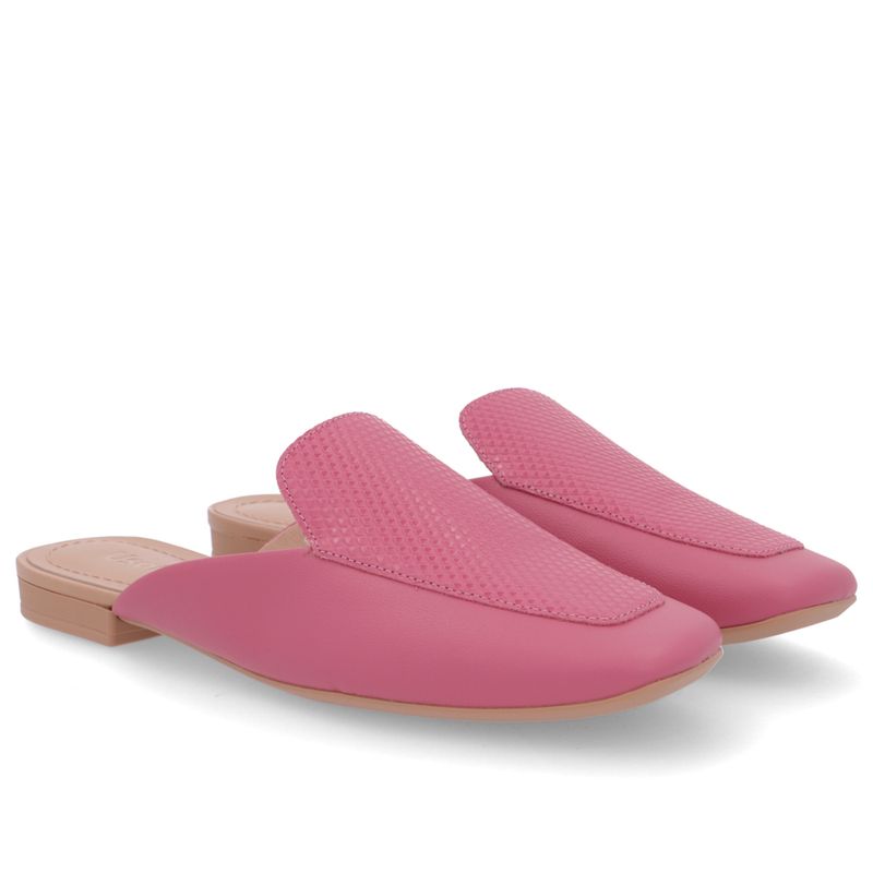 Mule Rosa Bico Quadrado Couro Salto Bloco - Loja Online | Usaflex