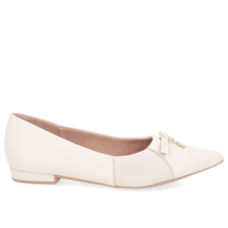 Sapatilha Bege Couro Bico Fino Detalhe Pingente - Loja Online | Usaflex