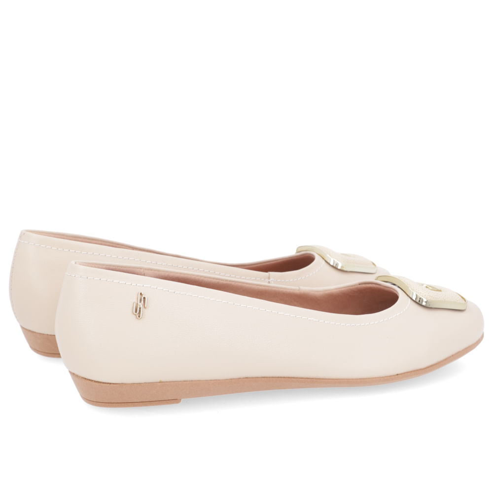 Sapatilha Bege Couro Bico Redondo Enfeite - Loja Online | Usaflex