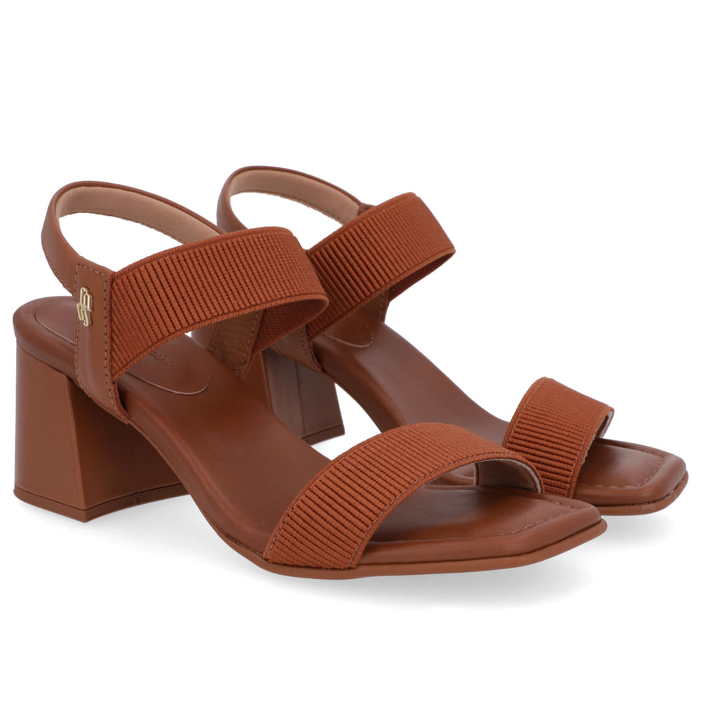 Sandália Salto Bloco Couro Marrom Tira Elástico - Loja Online | Usaflex