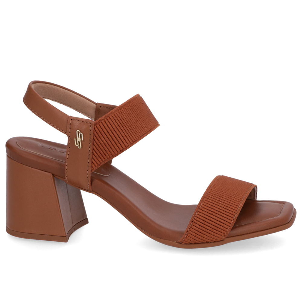 Sandália Salto Bloco Couro Marrom Tira Elástico - Loja Online | Usaflex