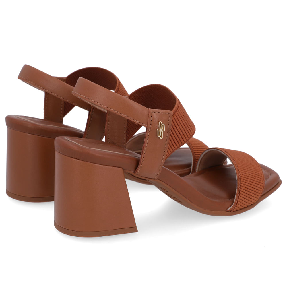 Sandália Salto Bloco Couro Marrom Tira Elástico - Loja Online | Usaflex