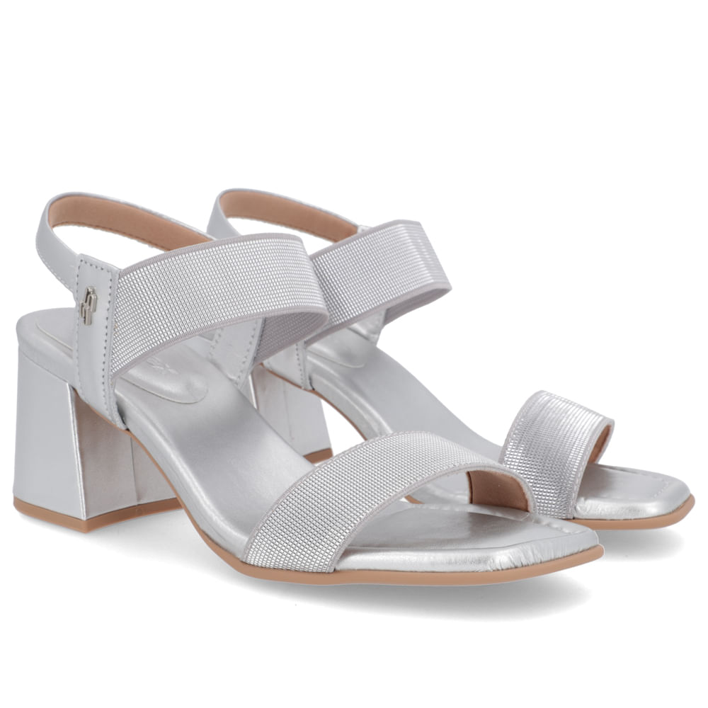 Sandália Salto Bloco Couro Metalizado Tira Elástico - Loja Online | Usaflex