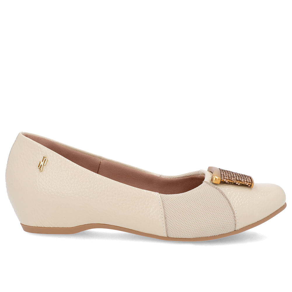 Sapatilha Bege Couro Verniz Enfeite Brilho - Loja Online | Usaflex