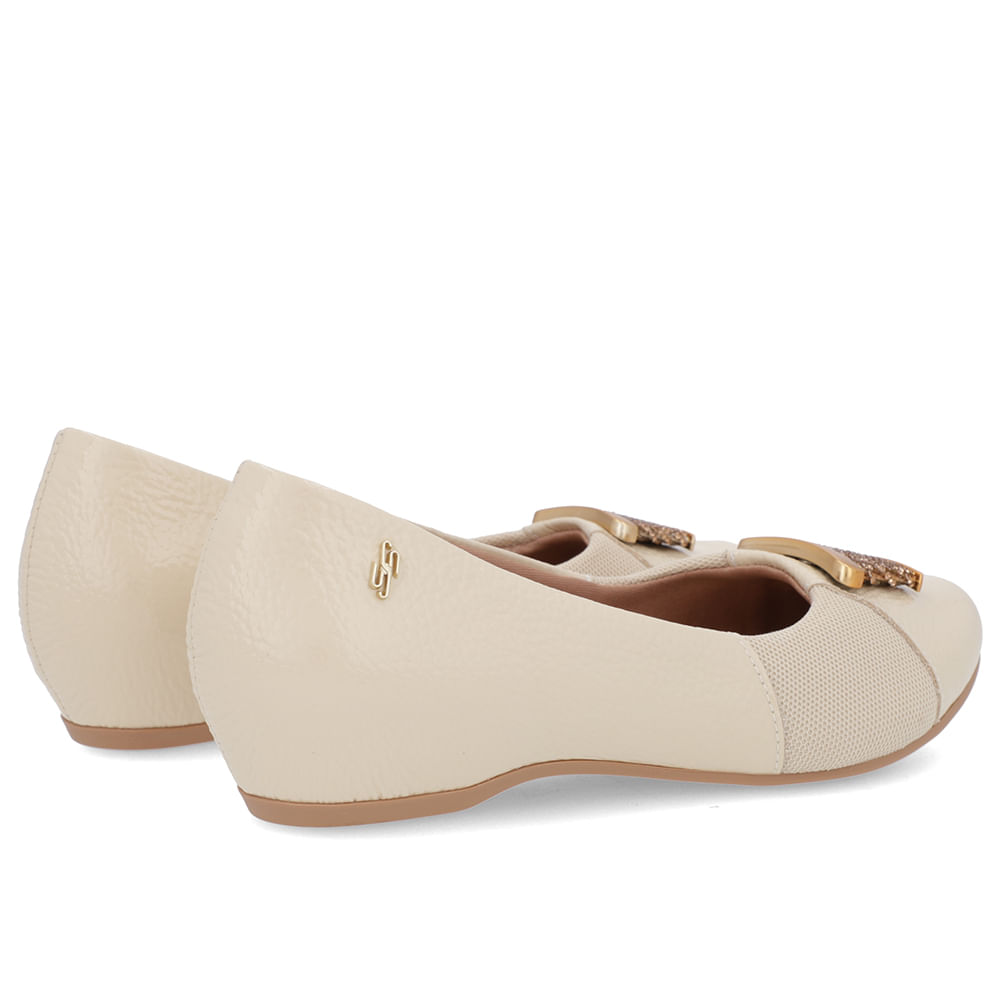 Sapatilha Bege Couro Verniz Enfeite Brilho - Loja Online | Usaflex