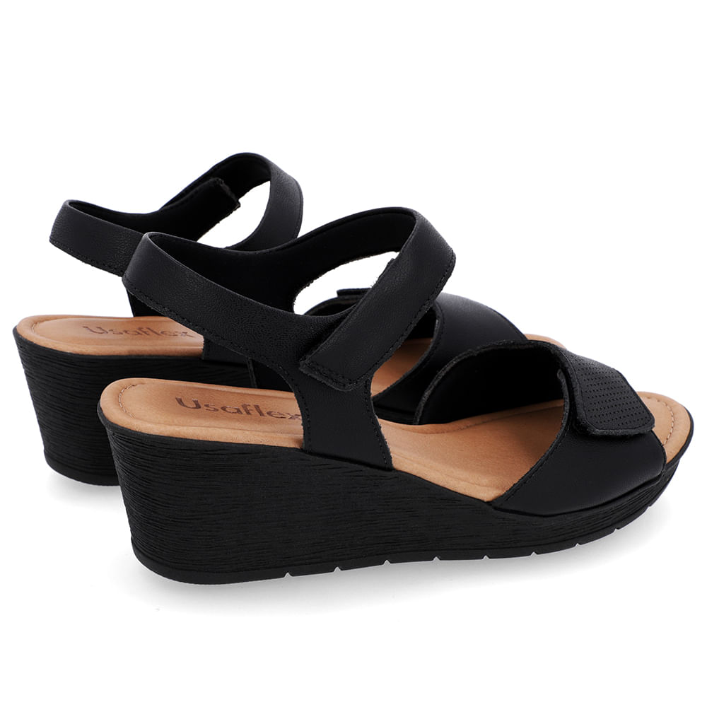 Sandália Salto Médio Couro Preto Fecho-Flex - Loja Online | Usaflex - Loja Online | Usaflex