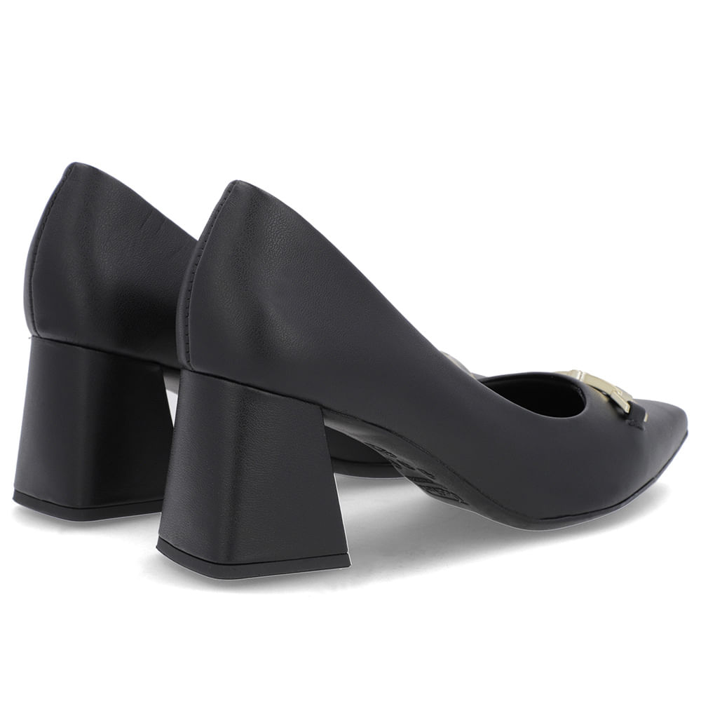 Scarpin Preto Couro Bico Fino Detalhe Geométrico - Loja Online ...